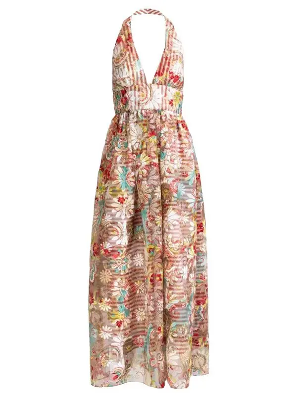 Silvia Tcherassi Kairi Floral-print V-neck Dress - Neutrals