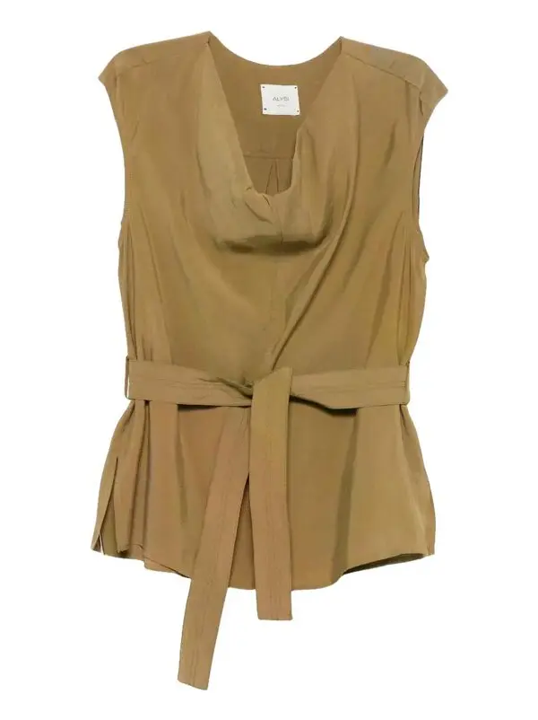 ALYSI Belted Sleeveless Top - Brown