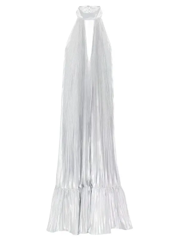 L'IDEE Pleated Halter Gown - Silver