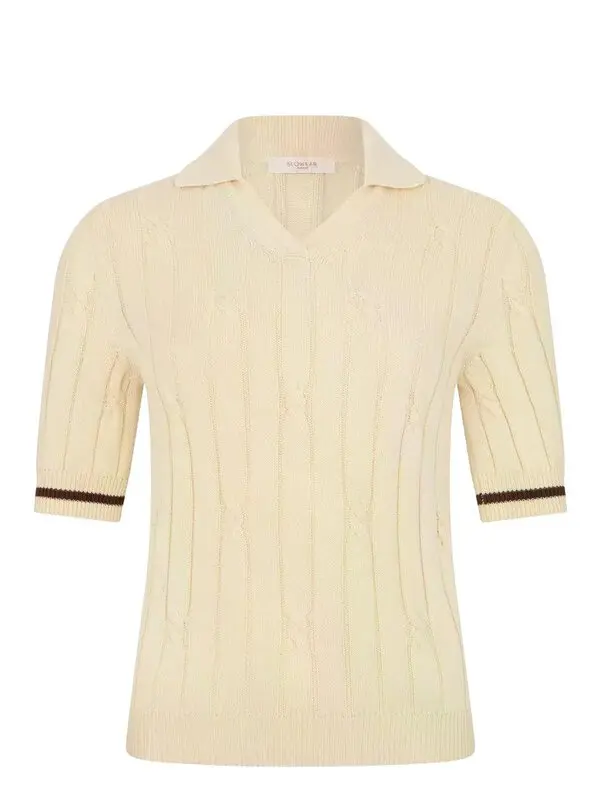 SLOWEAR Cable-knit Polo Shirt - Neutrals