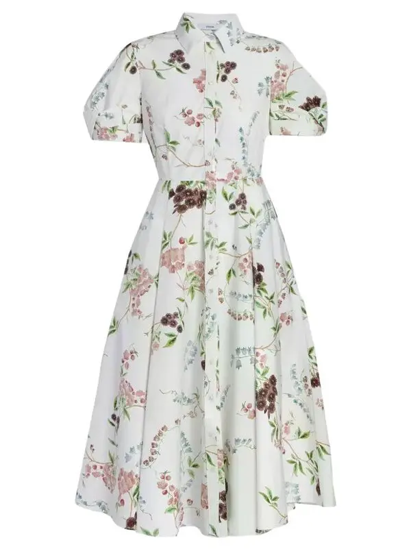 Erdem Short-sleeve Floral-print Midi Dress - White