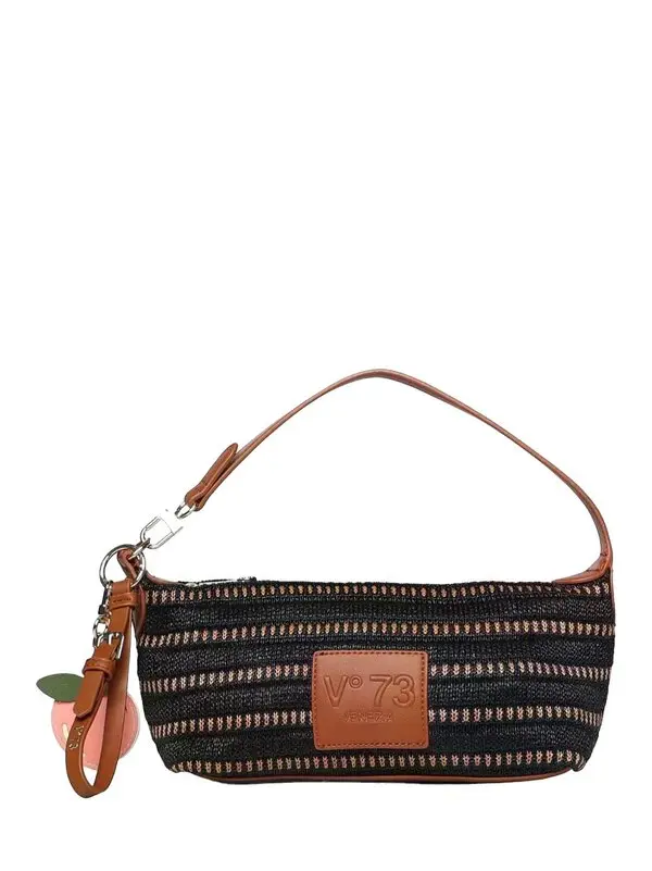 V°73 Striped Shoulder Bag With Charm - Black