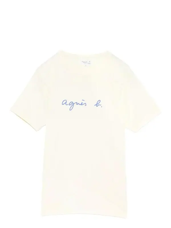 AGNES B. Logo-print Round Neck T-shirt - Neutrals