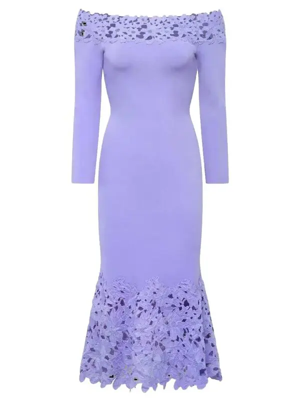 Theia Lace Knit Midi Dress - Purple