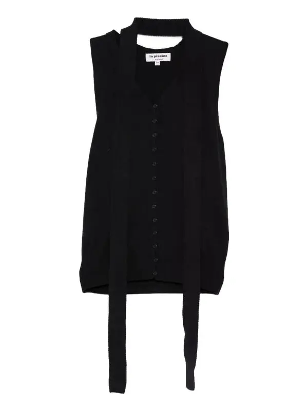 LA PISCINE V-neck Knit Vest - Black
