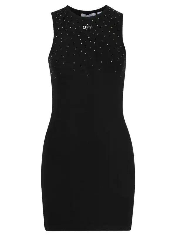 Off-White Embellished Ribbed Dress - Black