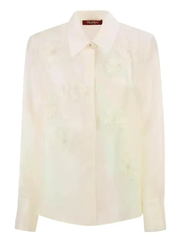 Max Mara Embroidered Floral Silk Shirt - Neutrals