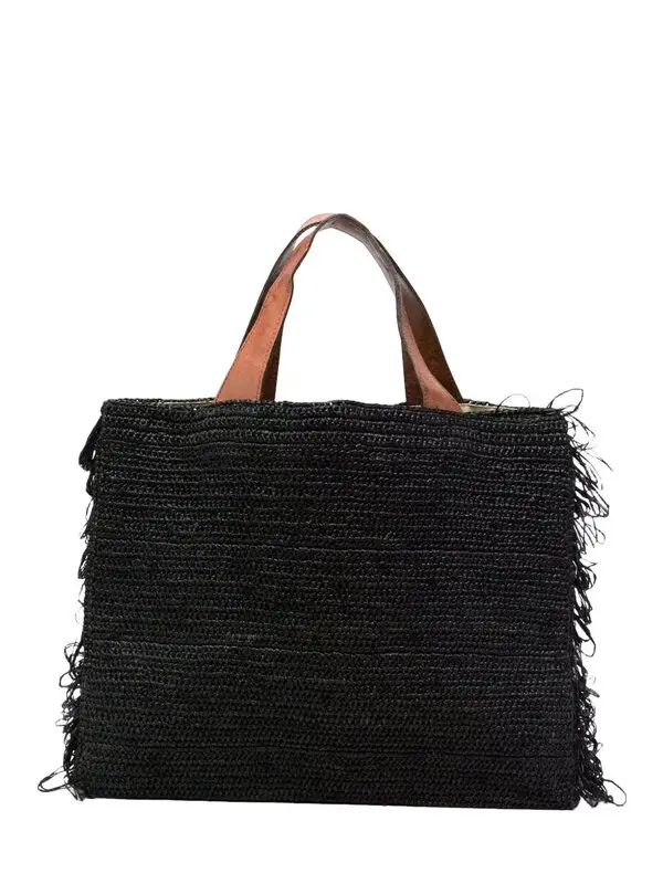 IBELIV Onja Raffia Fringed Tote Bag - Black