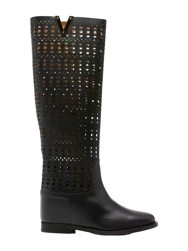 VIA ROMA 15 Leather Boots With Cutout Detailing - Black