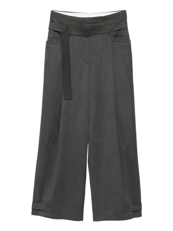 LOW CLASSIC Belted Tailored Trousers - Grey