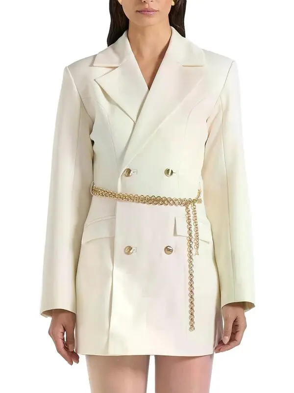 Manière De Voir Double-breasted Blazer Dress With Chain Belt - Neutrals