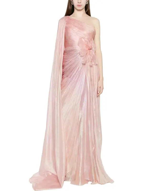 IRIS SERBAN Metallic Floral Draped Dress - Pink