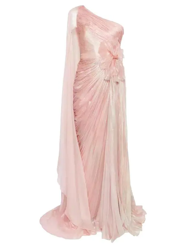IRIS SERBAN Metallic Floral Draped Dress - Pink