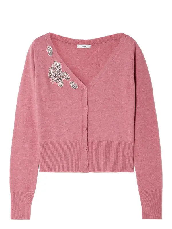 Erdem Embellished Knitted Cardigan - Pink