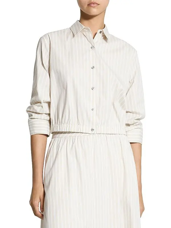 Theory Striped Cropped Shirt - Sand Mutli