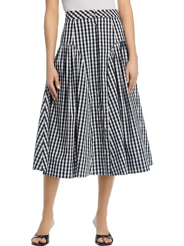 MILLY Robin Gingham Midi Skirt - Black/white