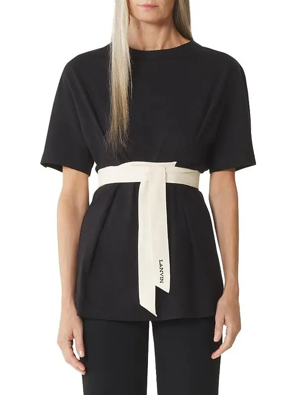 LANVIN Belted T-shirt In Cotton And Silk - Black