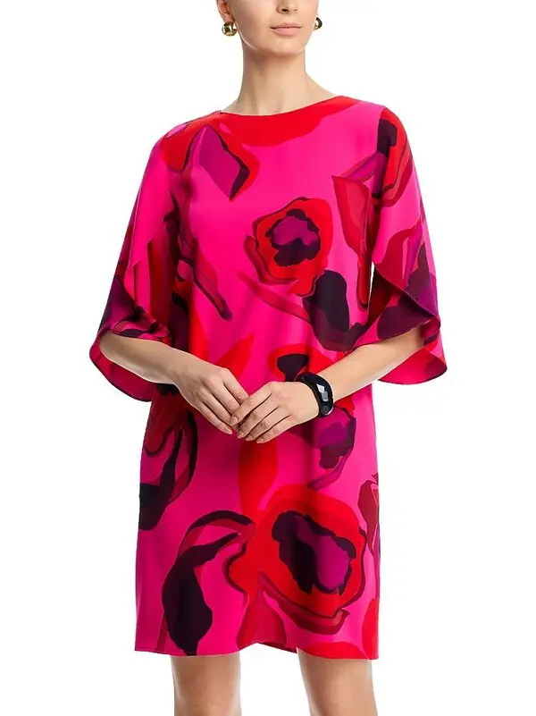 Caroline Rose Petal Sleeve Dress - Party Pink/multi
