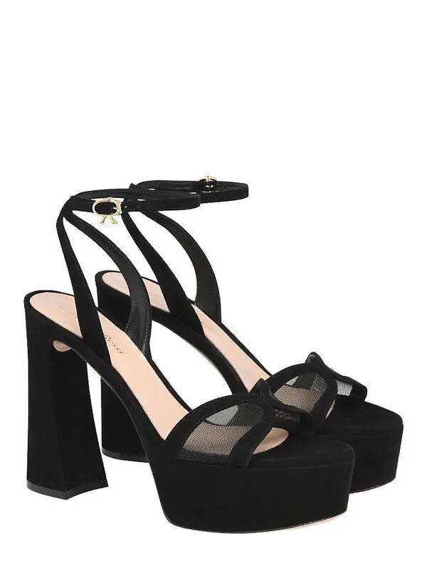 GIANVITO ROSSI Falene Platform Sandals - Black Suede Leather