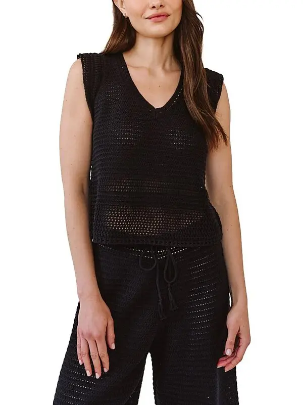 Bella Dahl V-neck Crocheted Top - Black