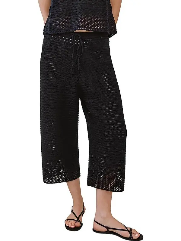 Bella Dahl Crop Wide Leg Crochet Pants - Black
