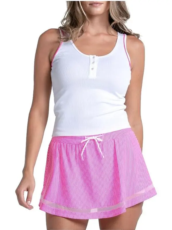 Lucky In Love Henley Tank - White And Pink