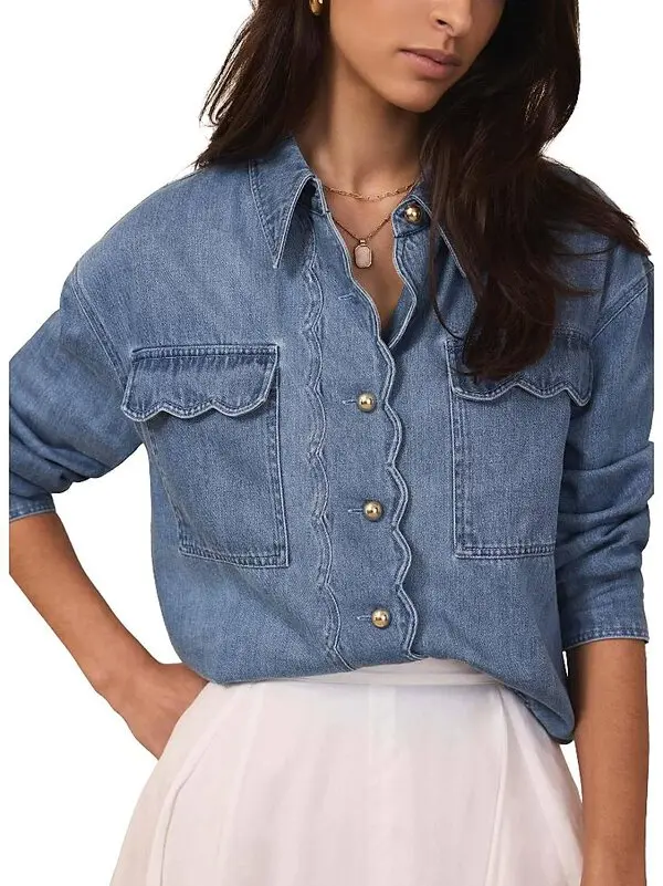 Mint Velvet Denim Scallop Shirt - Blue