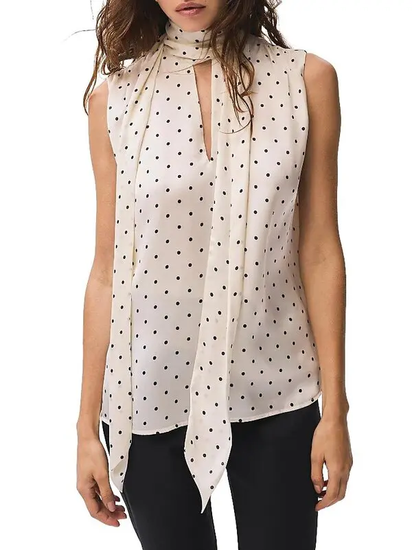 Mint Velvet Polka Dot Tie Neck Top - Cream