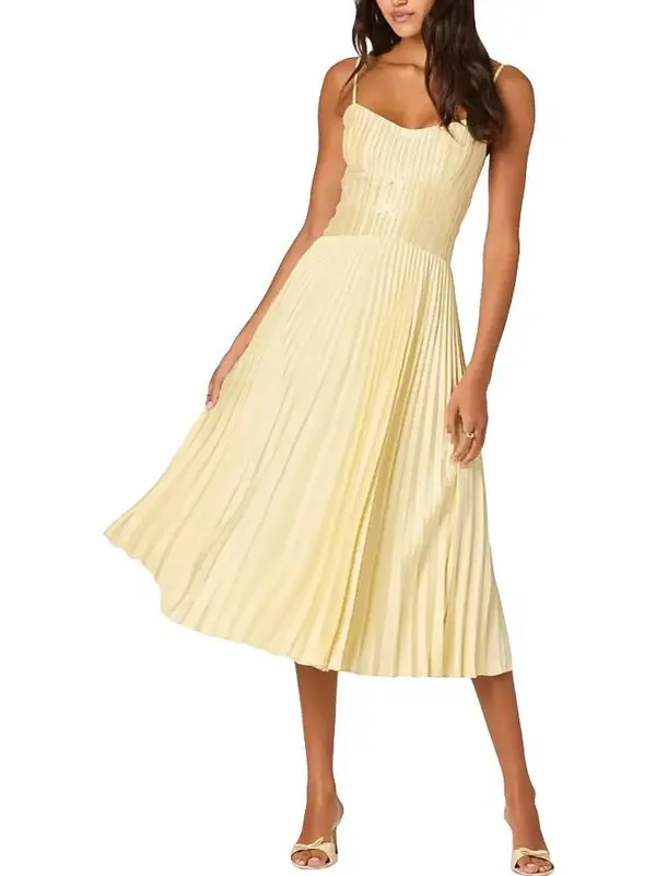 Astr The Label Shionagh Pleated Dress With Bow Detail - Yellow