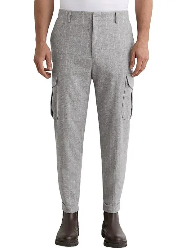 REISS Pinstripe Flannel Pants - Soft Grey