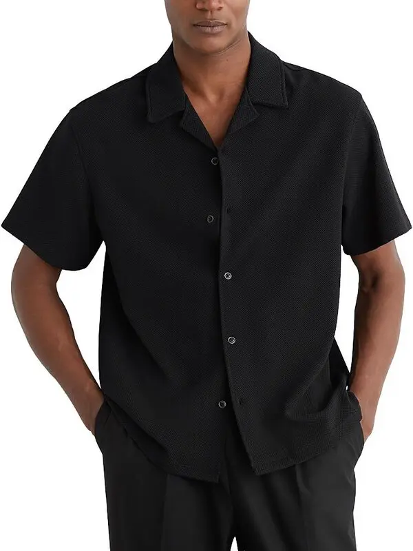 REISS Textured Cuban Shirt - Black