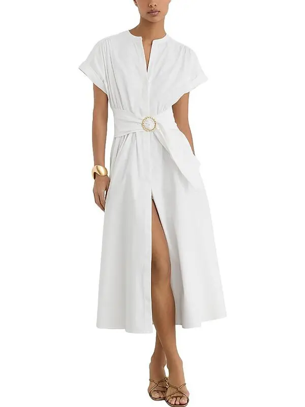 REISS Sally Belted Midi Dress - Ivory