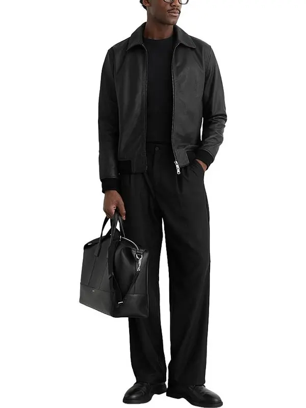 REISS Leather Zip-through Jacket - Black