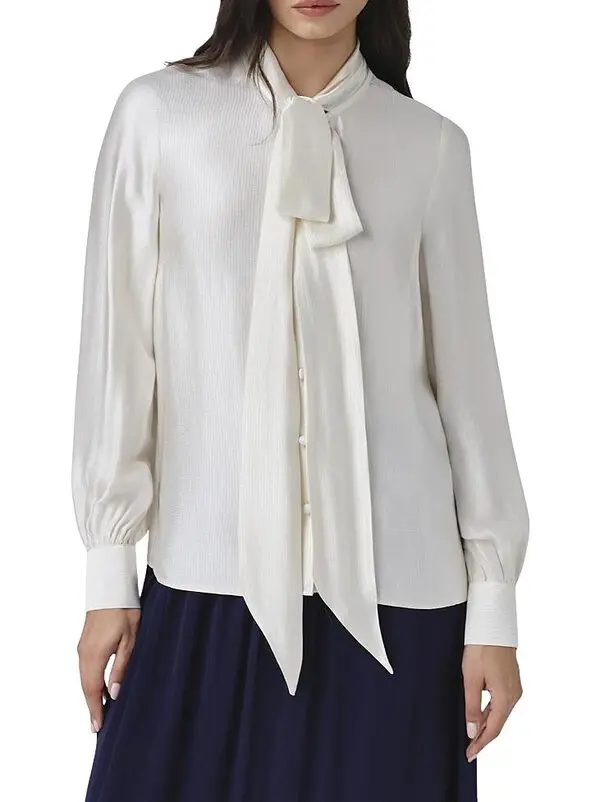 GHOST LONDON Anna Satin Tie Neck Blouse - Ivory