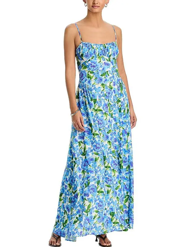 Aqua Floral Gathered Bust Maxi Dress - Blue Multi