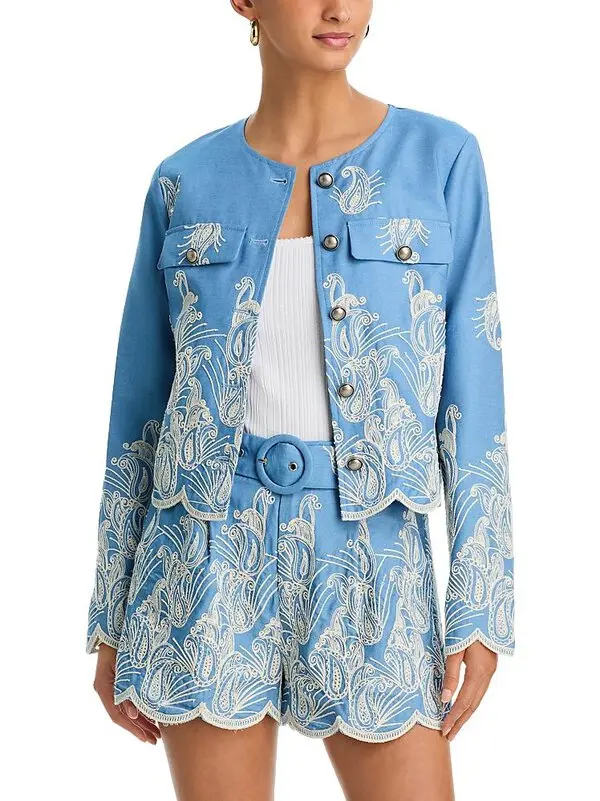 Aqua Embroidered Blazer - Blue/white