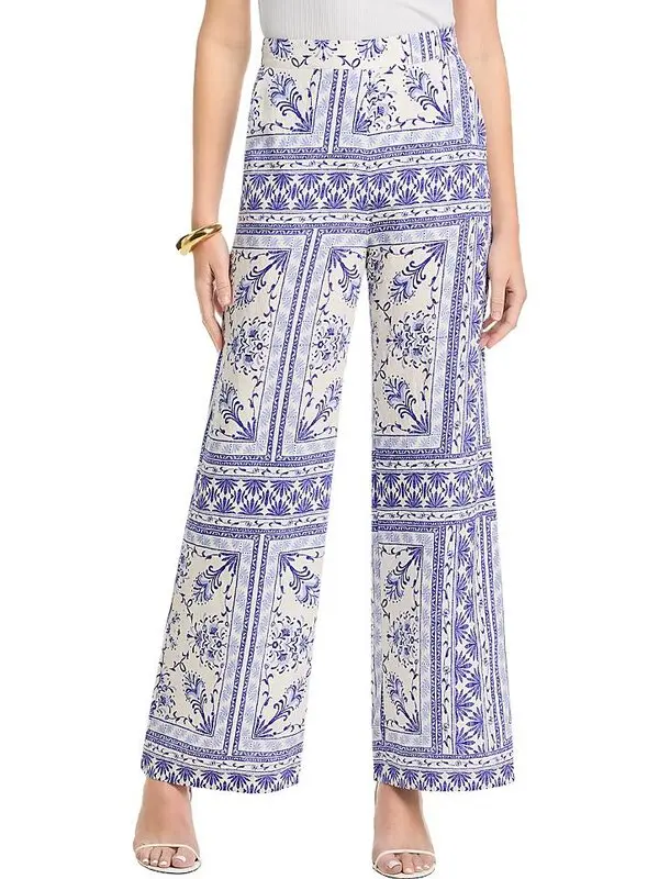 Aqua Floral Border Wide Leg Pants - Blue Multi