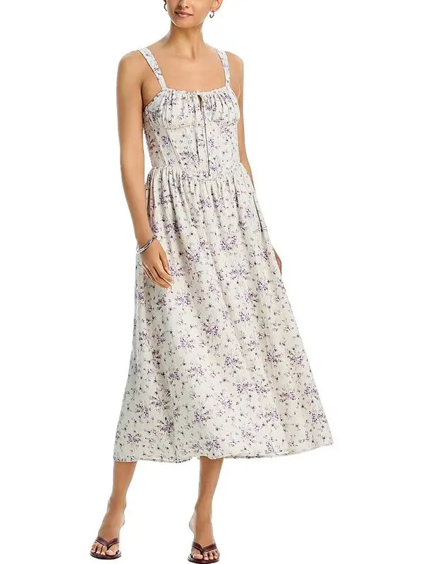 Aqua Tie Midi Dress - White Mutli