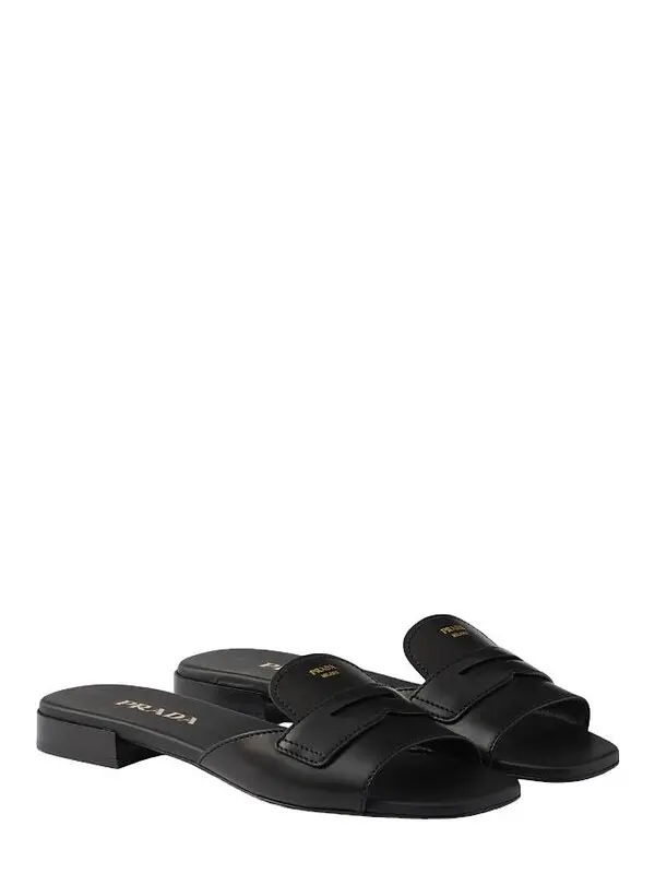 Prada Leather Slides - Black
