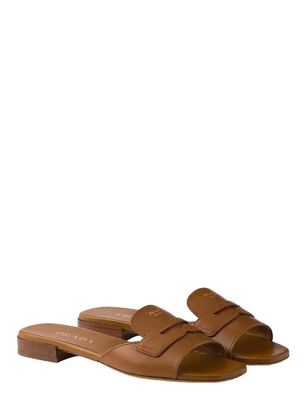 Prada Leather Slides - Brown