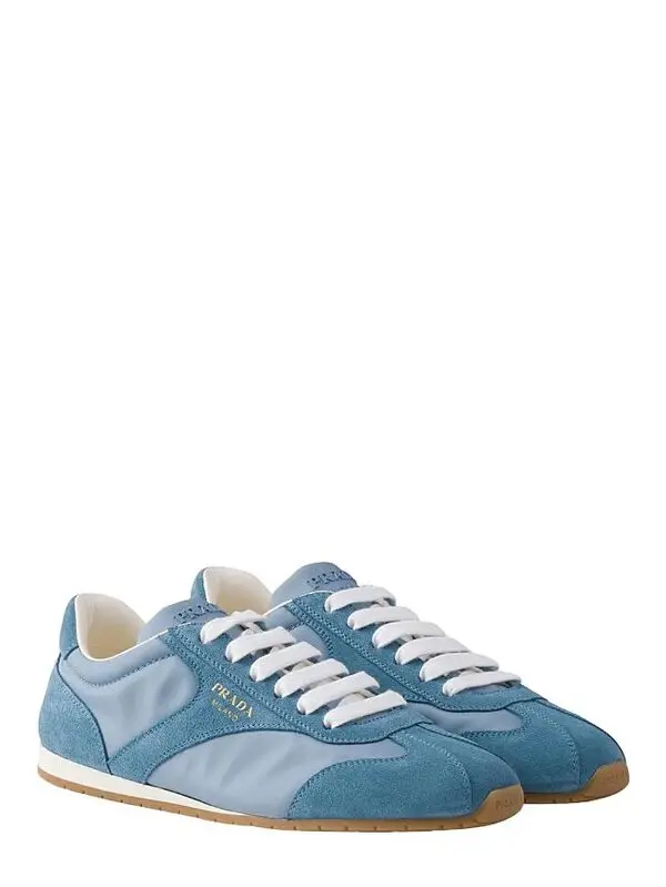 Prada Re-nylon And Suede Laced Sneakers - Light Blue