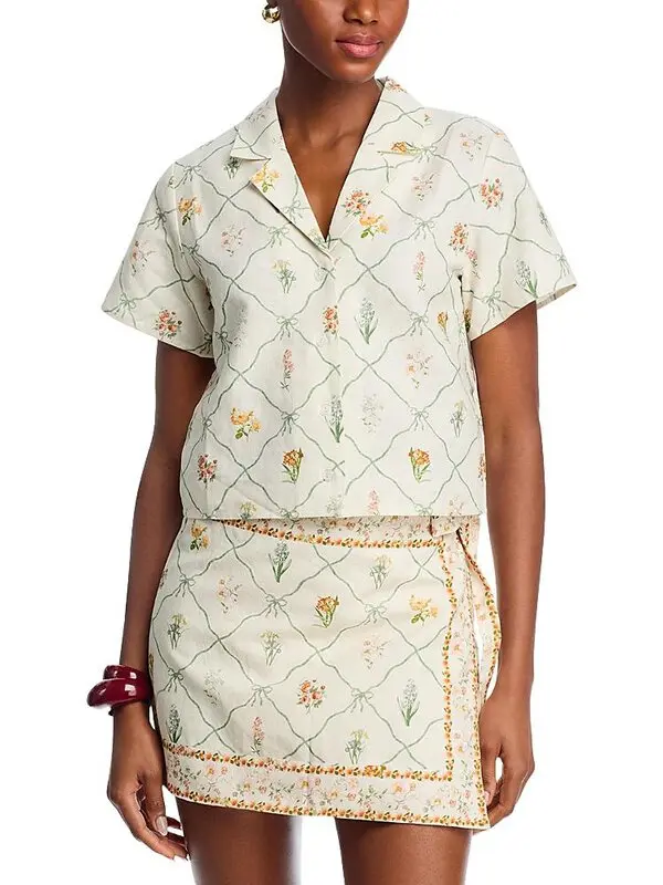 WAYF Amelia Short Sleeve Top - Ivory Botanical