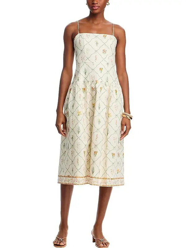 WAYF Juliet Printed Midi Dress - Ivory Botanical