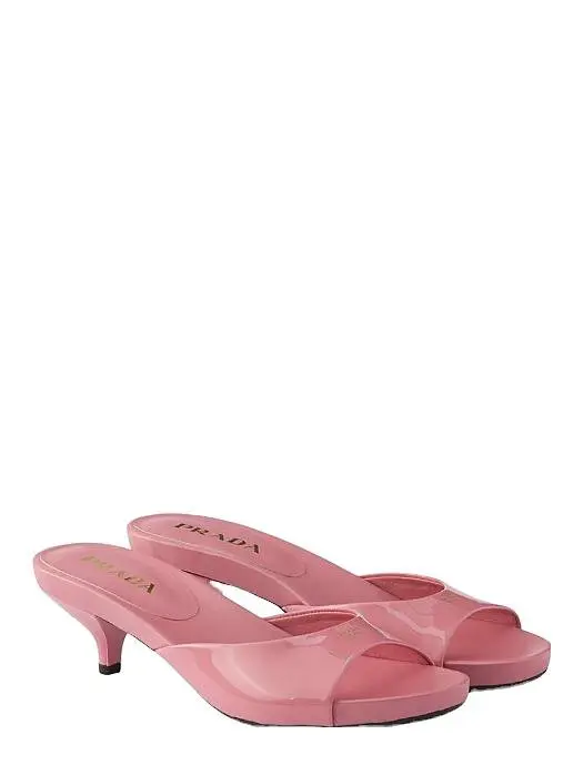 Prada Patent Leather Kitten Heel Sandals - Pink