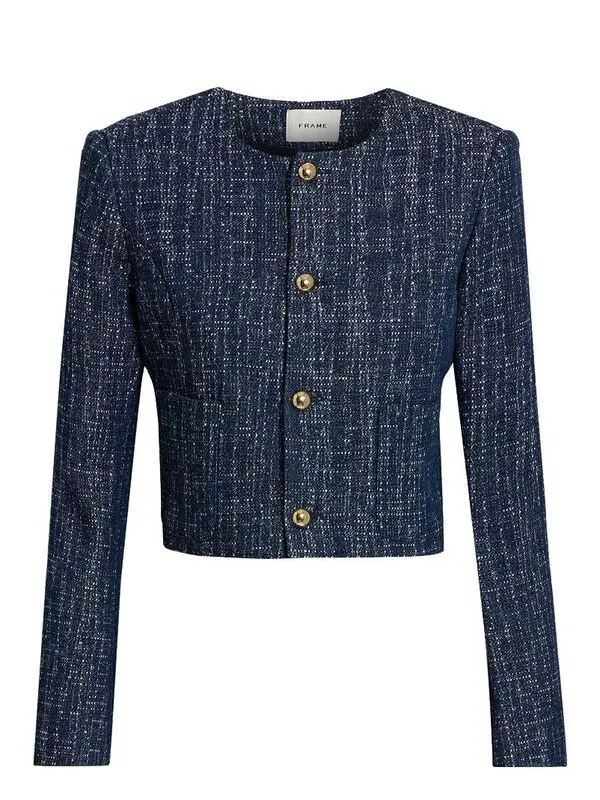 FRAME Cropped Cotton-tweed Jacket - Indigo