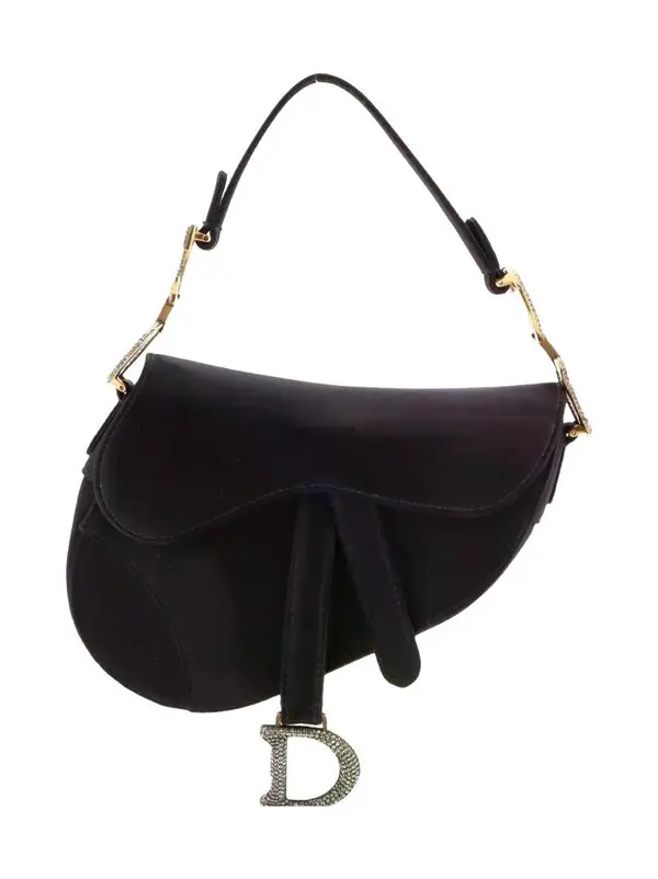 Dior Saddle Handbag Velvet With Crystals Mini Shoulder Bag - Black