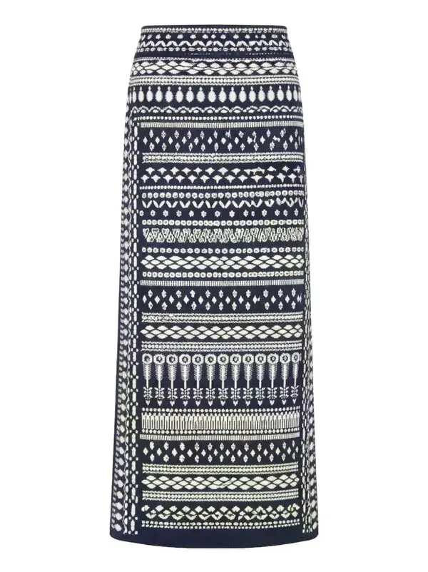 TEMPERLEY LONDON Tlalli Knit Patterned Midi Skirt - Blue