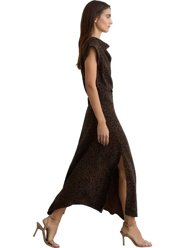 REISS Harlie Animal-print Draped Midi Dress - Black/brown