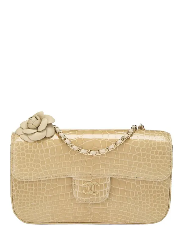 Chanel Alligator Camellia Flap Bag - Beige