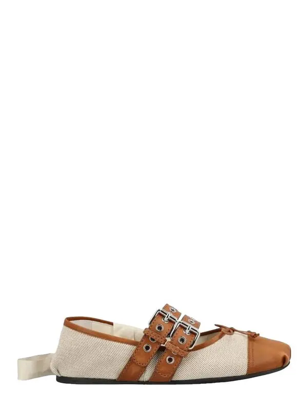 Miu Miu Canvas Ballerinas - Beige/tobacco
